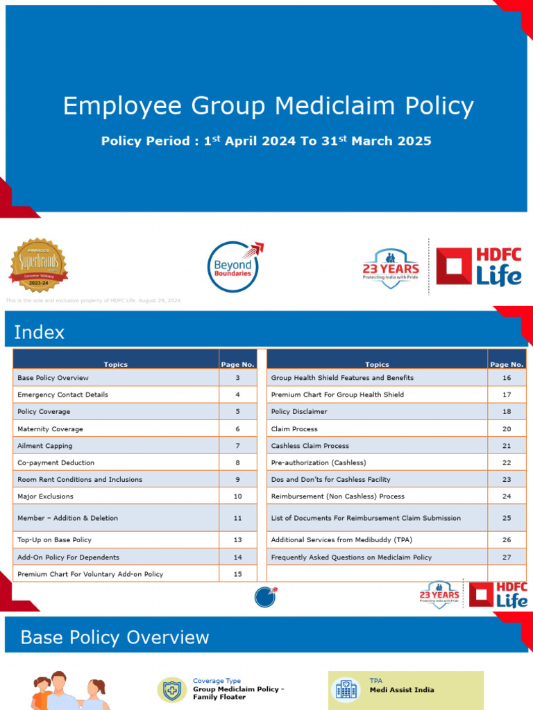 HDFC Employee Group Mediclaim Policy 2024 | PDF | Insurance | Hospital