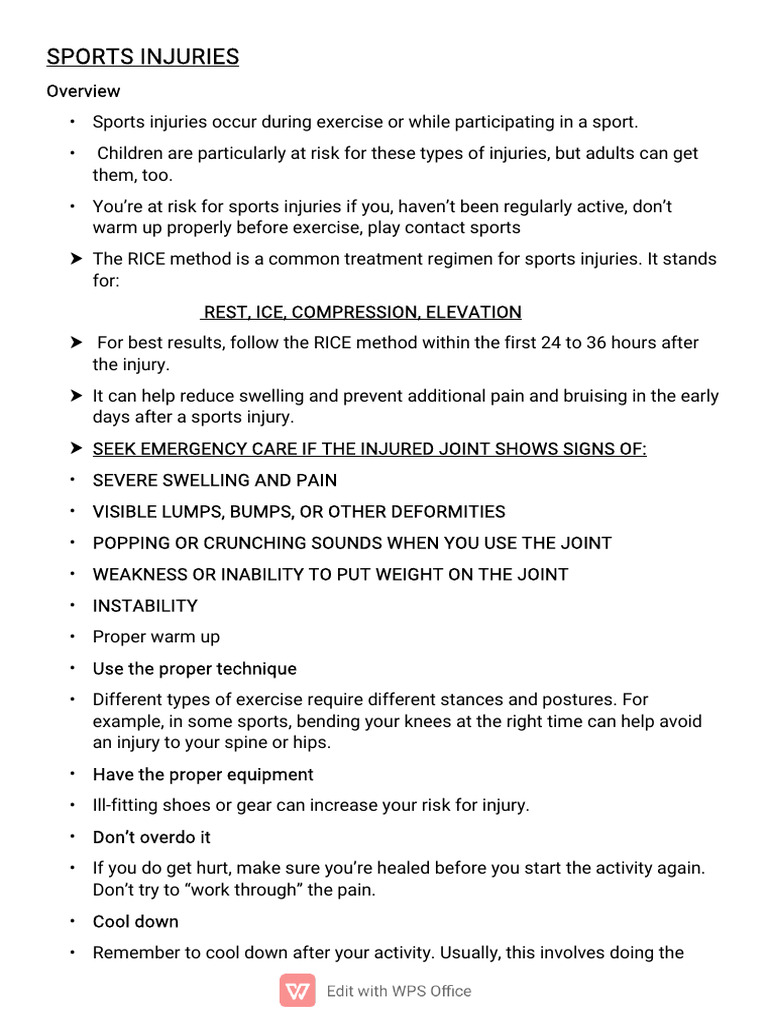 Sports Injuries Word | PDF
