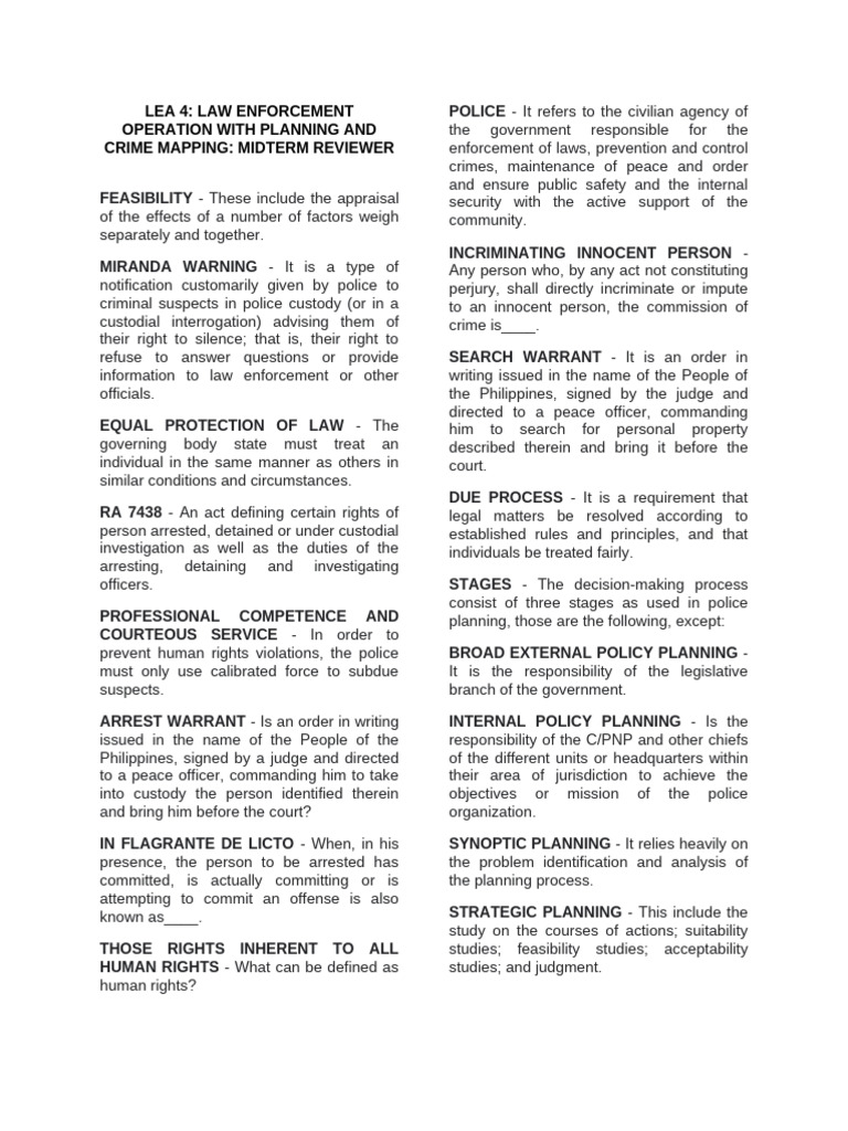 Lea-4-Midterm-Reviewer - Criminology Course | PDF | Arrest | Police