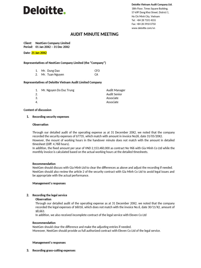NextGen Audit Meeting Summary 20X2 | PDF | Vietnam
