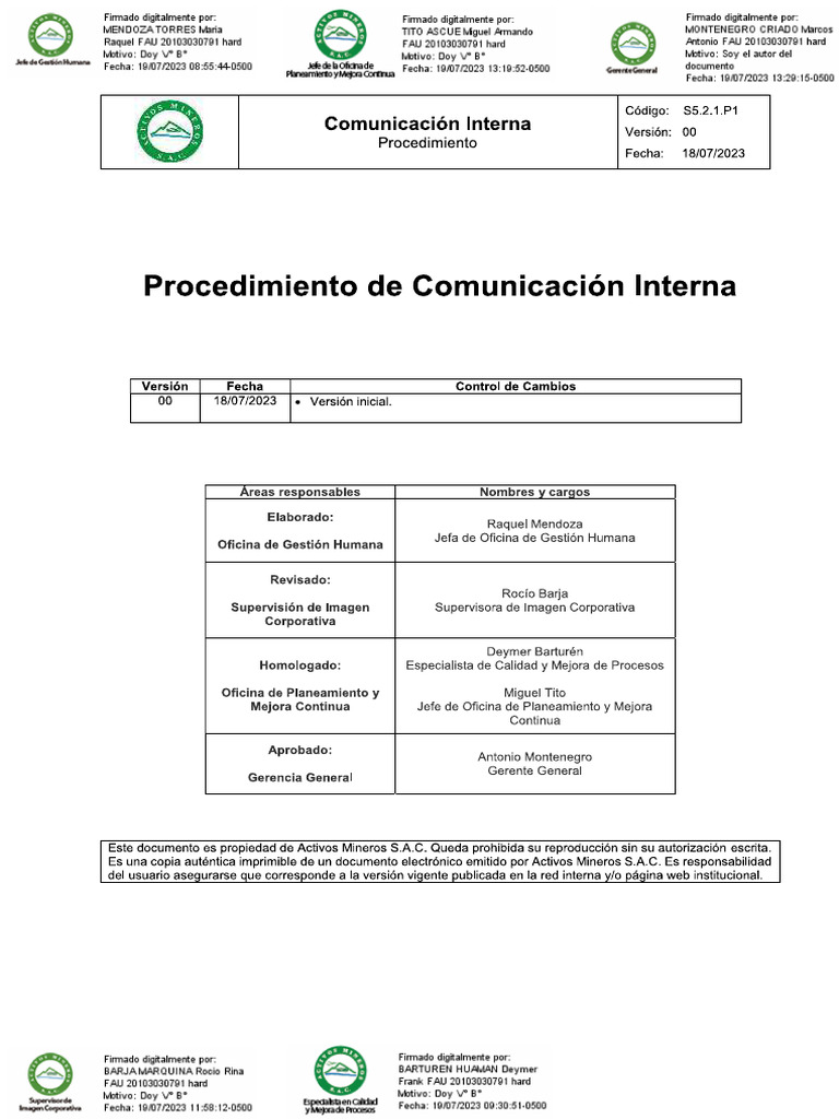 Modelo de Procedimiento de Comunicación Interna | PDF