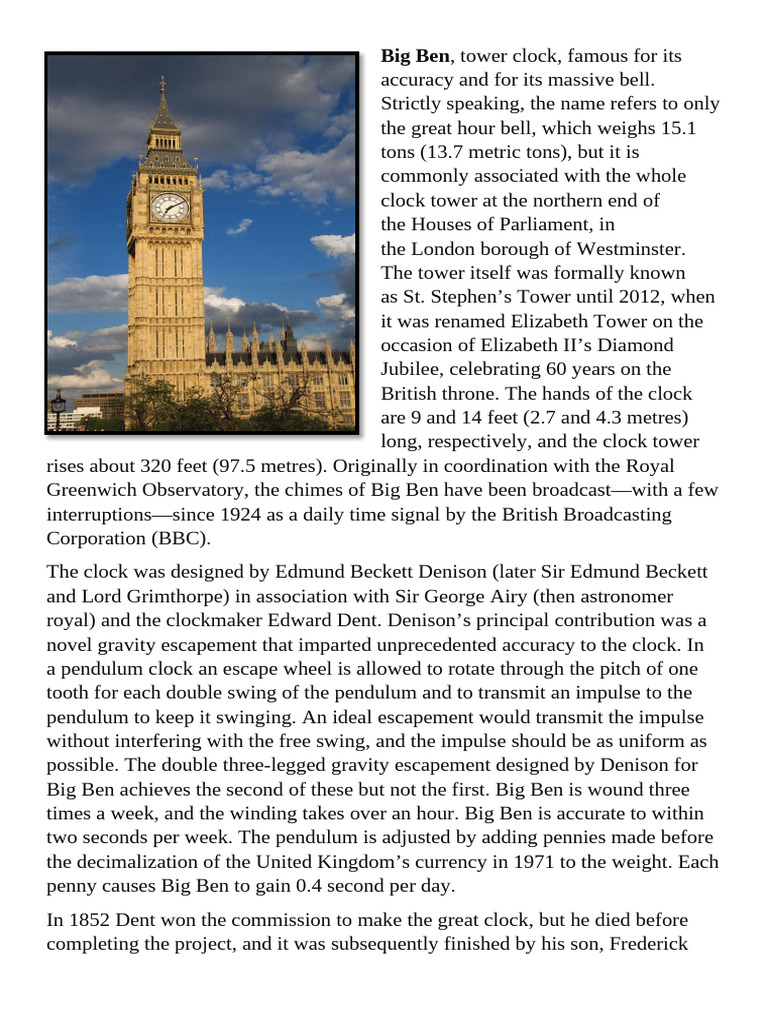 Big Ben Full Informations | PDF | Clock | Horology