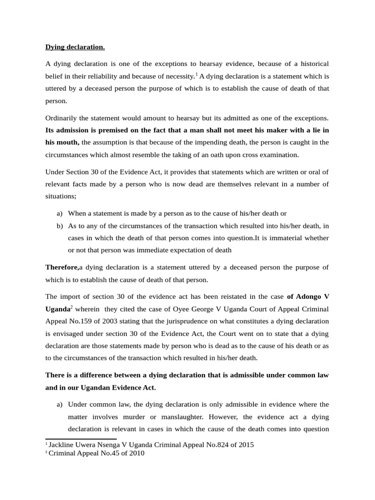 Dying Declaration Presentation | PDF | Hearsay | Evidence