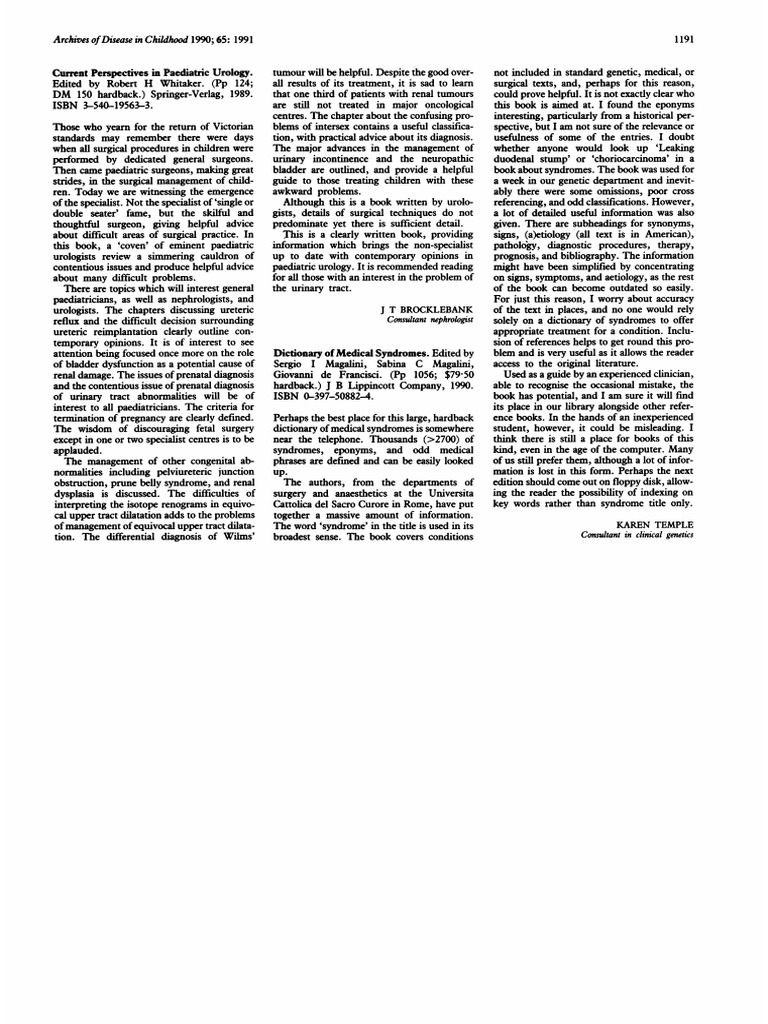 Dictionary of Medical Syndromes | PDF | Urology | Medical Specialties