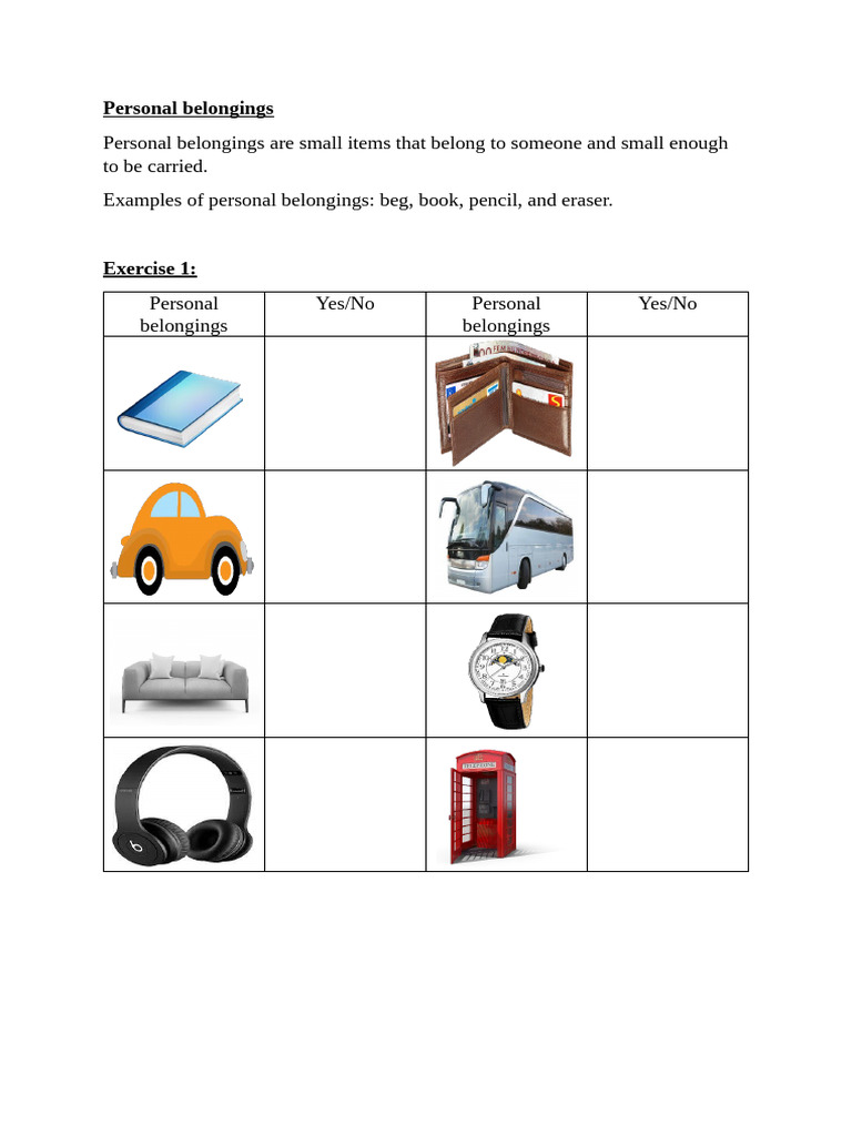 Caring Personal belongings | PDF