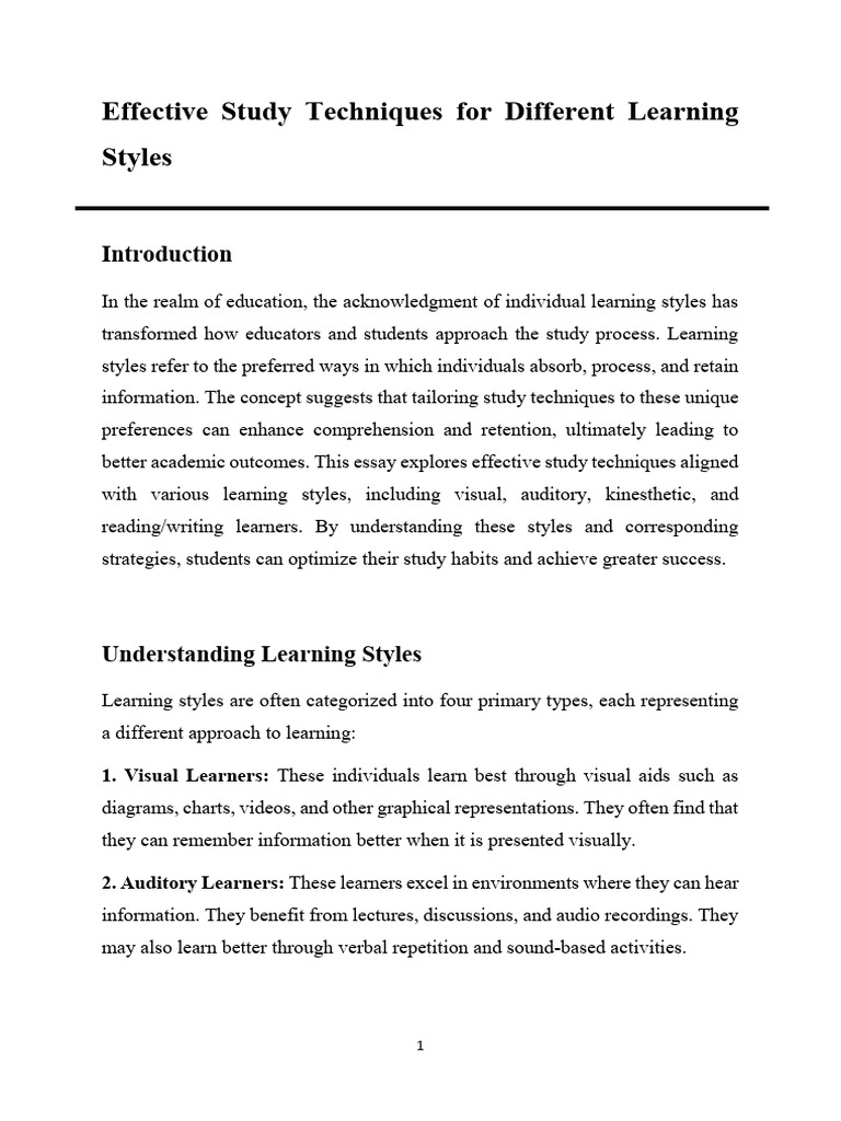Effective Study Techniques For Different Learning Styles Pdf