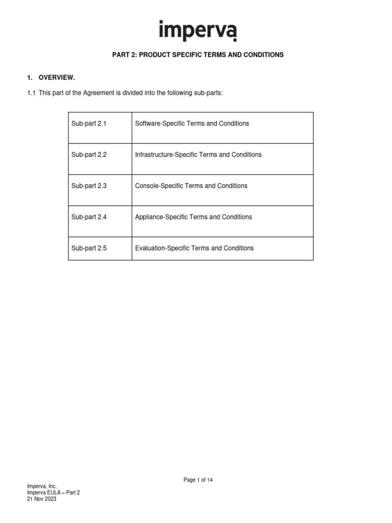 Imperva EULA: Product Terms Overview | PDF | License | Terms Of Service