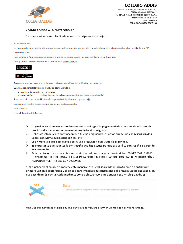 Instrucciones Alexia Familias | PDF | Contraseña | Fax
