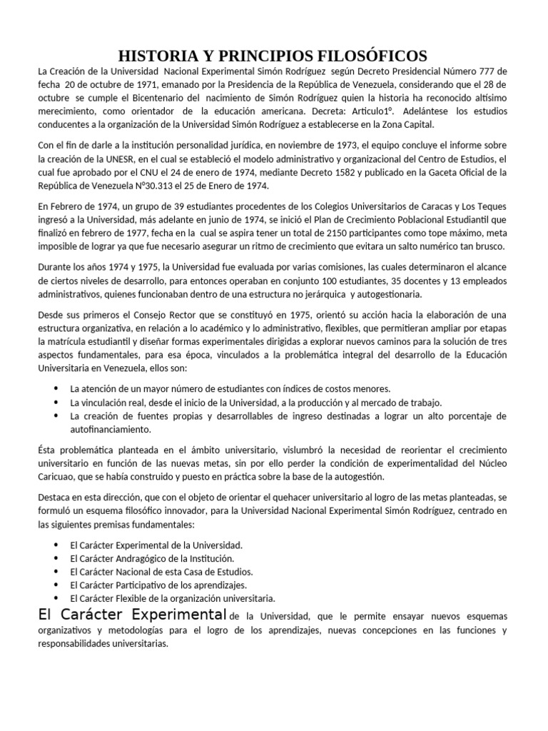 Historia y Principios Filosóficos | PDF | Plan de estudios | Educación ...