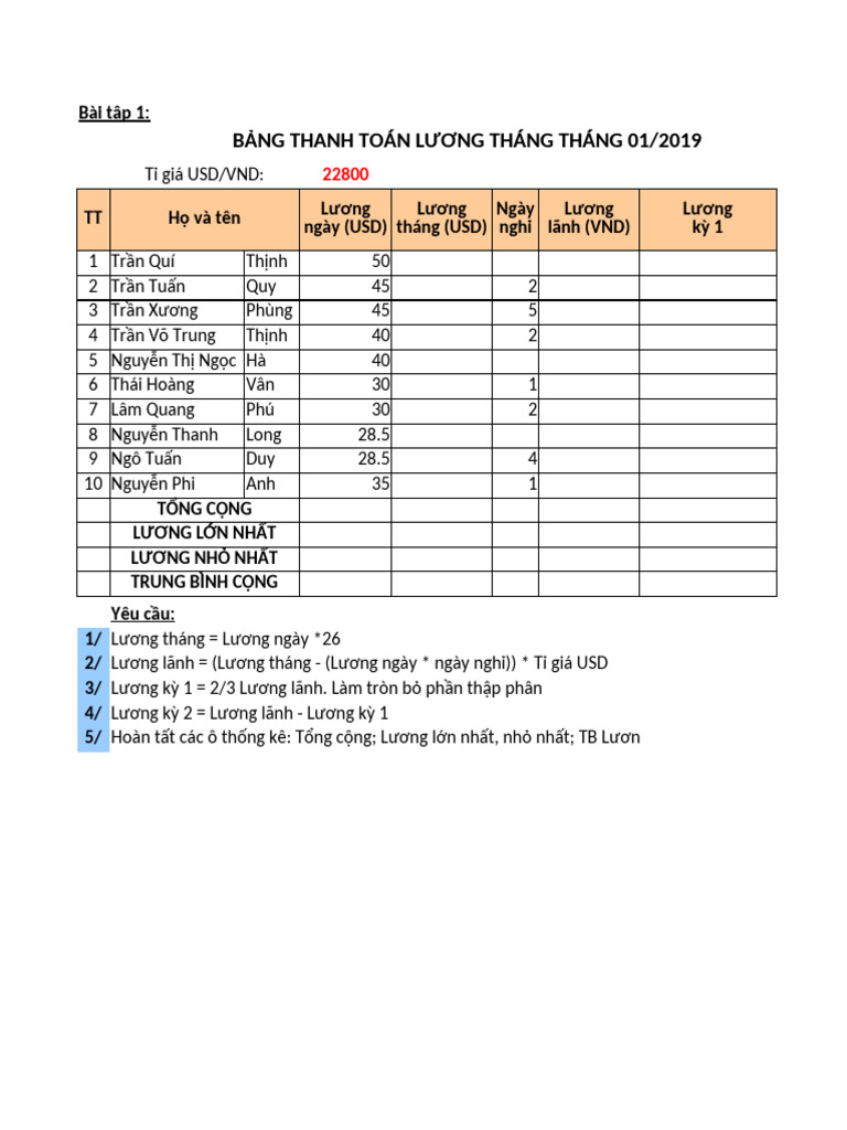 Bai Tap Excel Tong Hop Moi | PDF