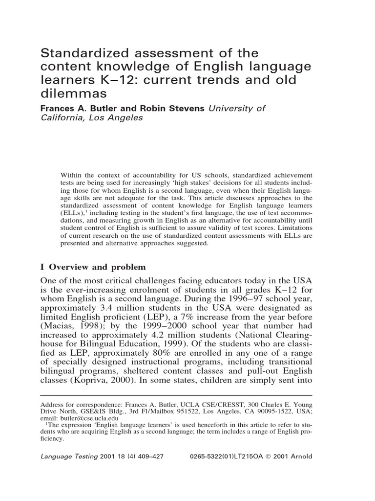 Butler Stevens 2001 Standardized Assessment of The Content Knowledge of ...