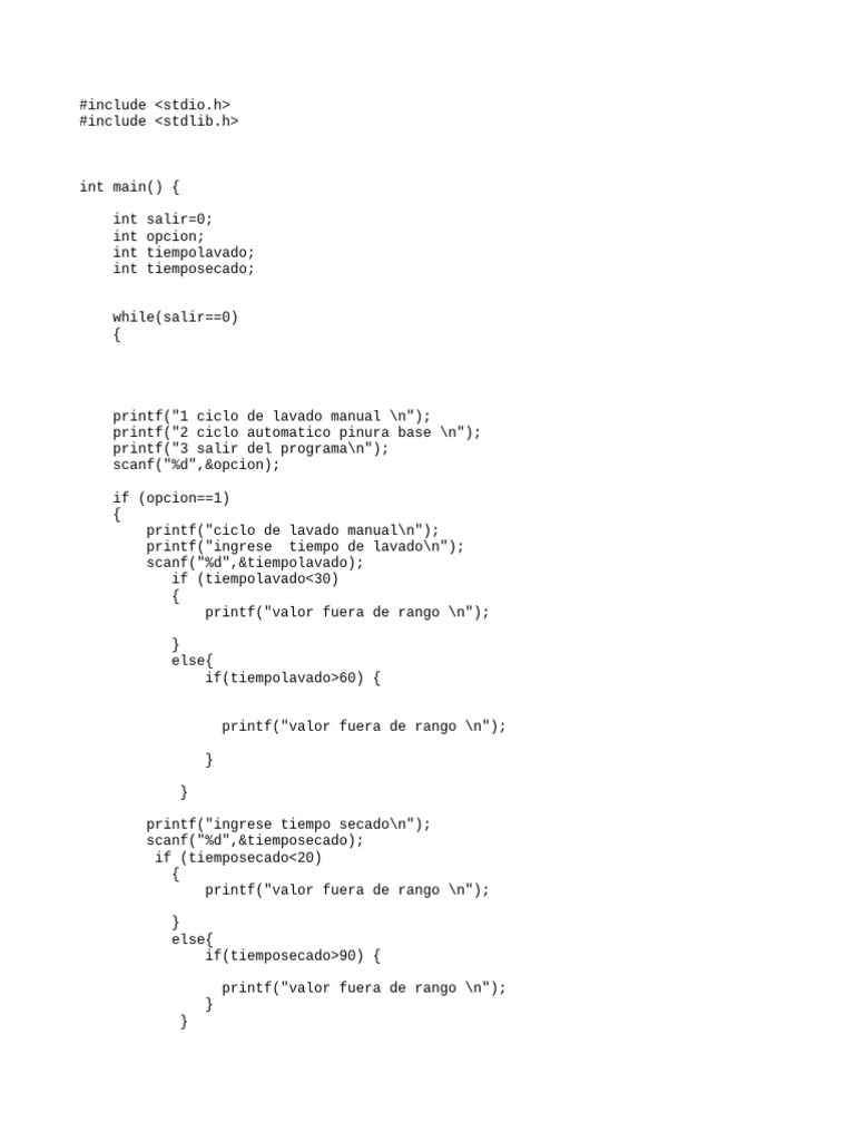 Ciclo de Lavado y Secado en C | PDF | Informática