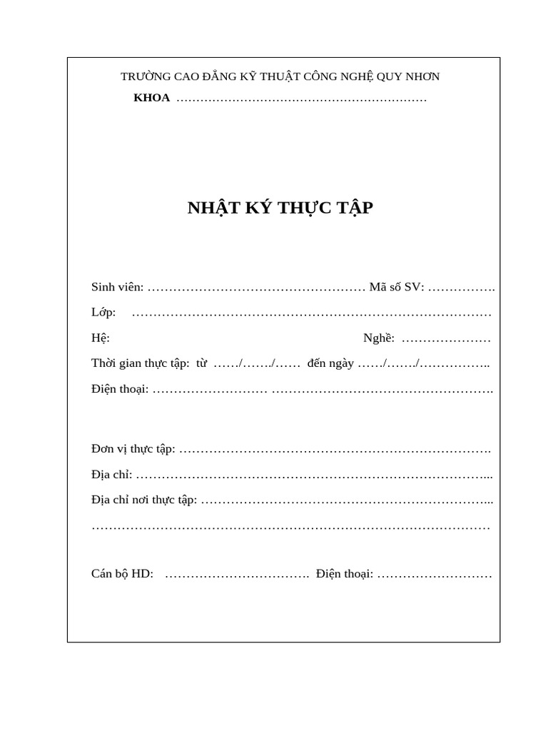 Mau 03-Nhat Ky Thuc Tap - Bo Sung | PDF