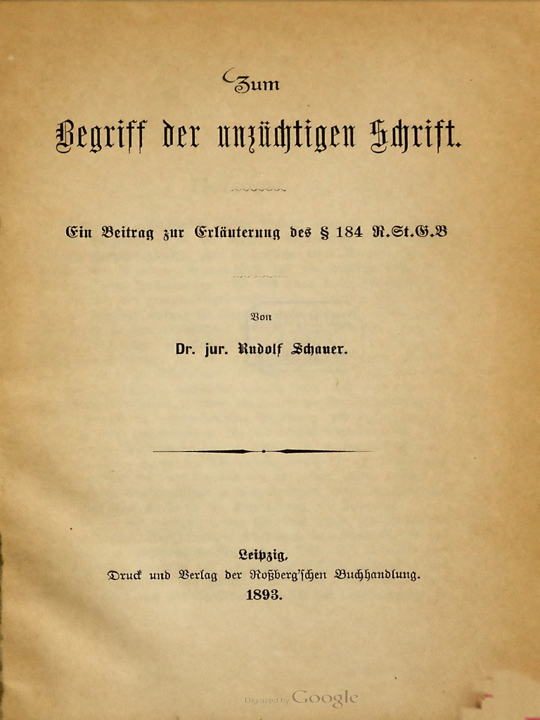 Schauer, Zum - Begriff - Der - Unzüchtigen - Schrift, 1893 | PDF