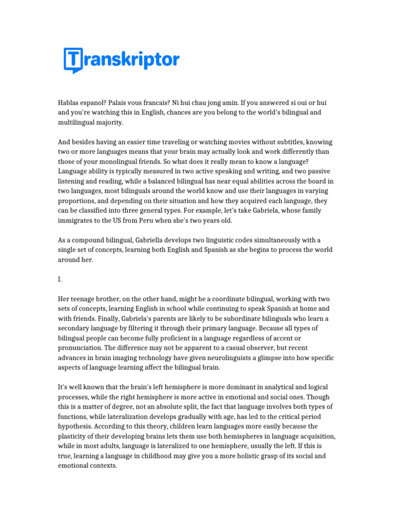 The Benefits of A Bilingual Brain - Mia Nacamulli | PDF ...