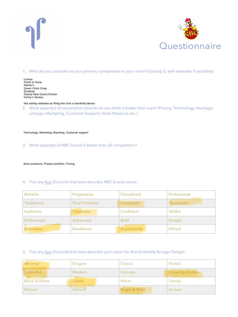 Nothing But Chicken Brand Rejuvenation Questionnaire | PDF | Brand ...