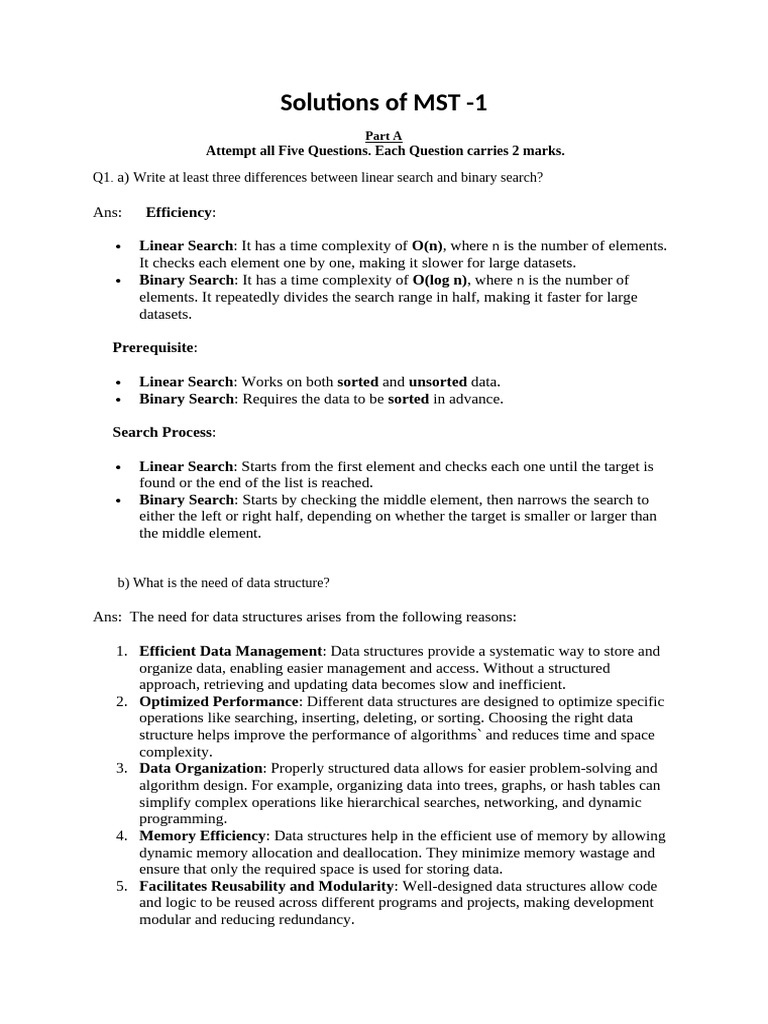 Solutions of DSA (MST - 1 Paper) | PDF | Queue (Abstract Data Type) | Time Complexity