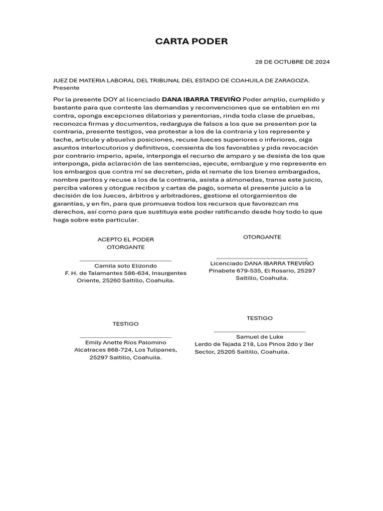 Dana_Carta_poder[1] | PDF | Justicia | Crimen y violencia