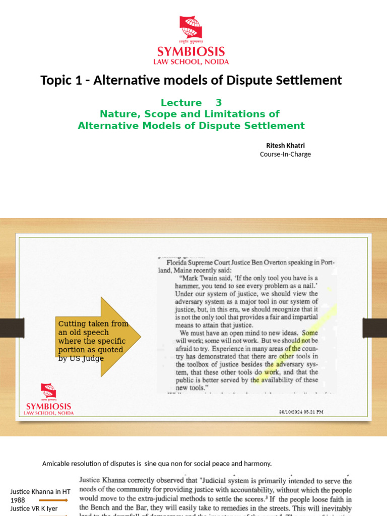 Lecture 3 Nature Scope and Limitations of ADR | PDF | Alternative Dispute Resolution | Arbitration
