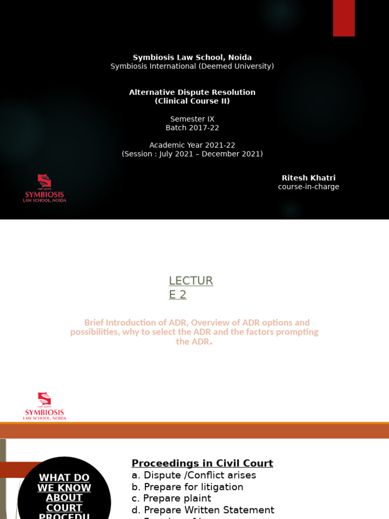 Lecture 2 Brief Intro of ADR, Overview and Options of ADR | PDF | Alternative Dispute Resolution ...