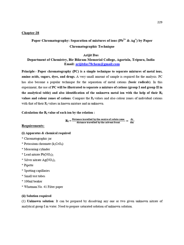 Paper Chromatography of Metal Ions | PDF | Chromatography | Nitrate