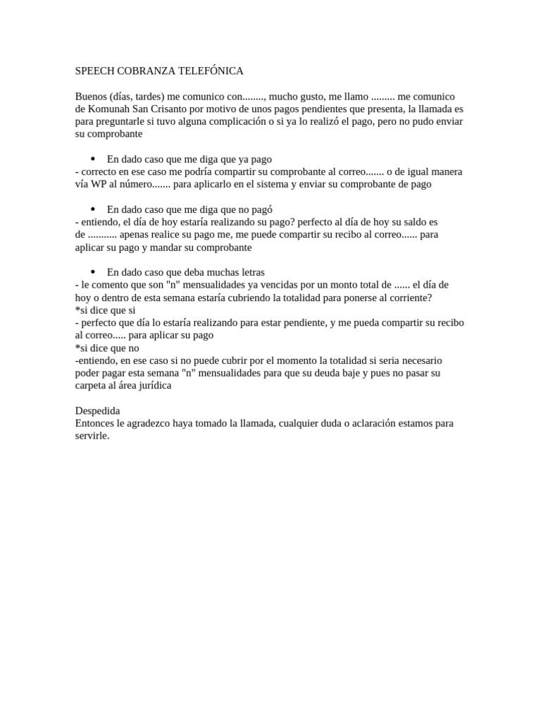 Speech Cobranza Telefónica | PDF