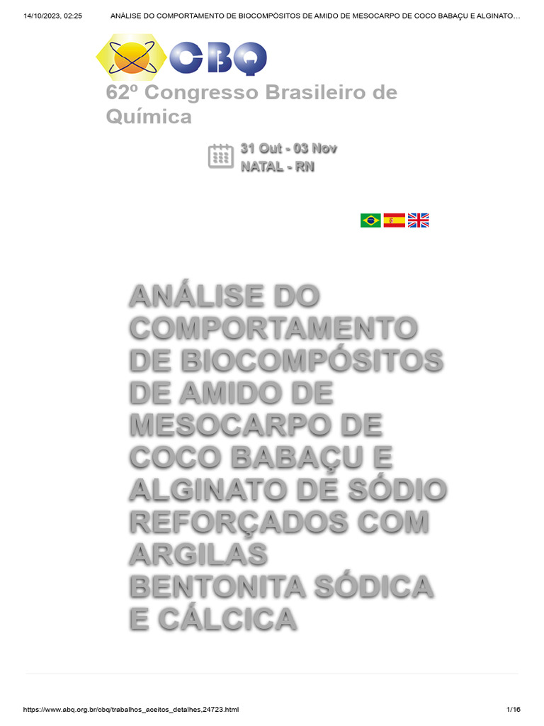 Biocompósitos de Coco Babaçu e Alginato | PDF | Amido | Biopolímero