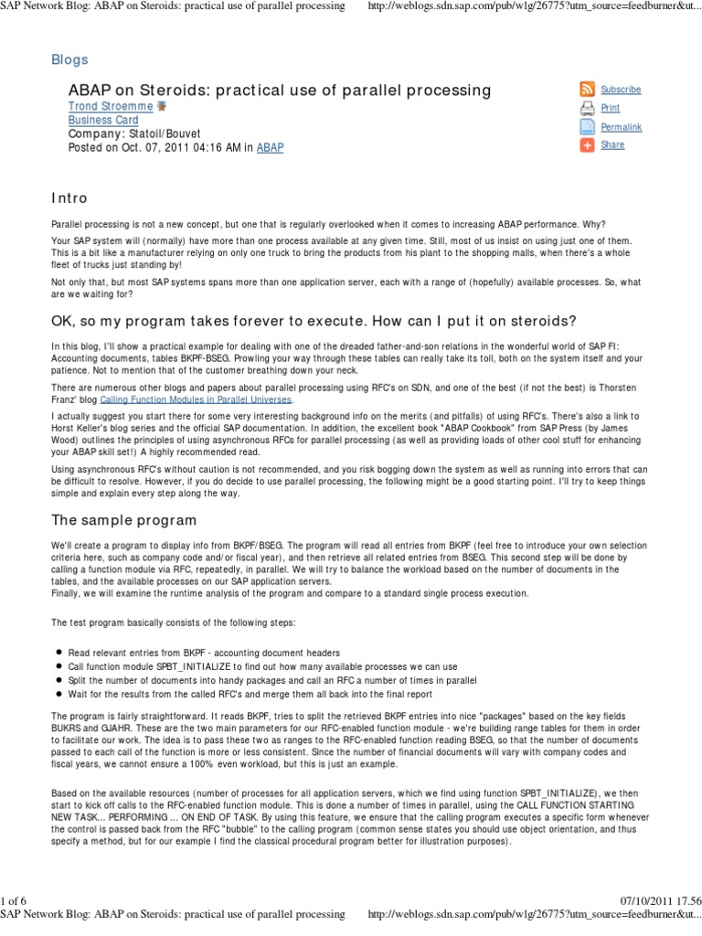 ABAP Practical Use of Parallel Processing | PDF | Computer Engineering | Software Engineering