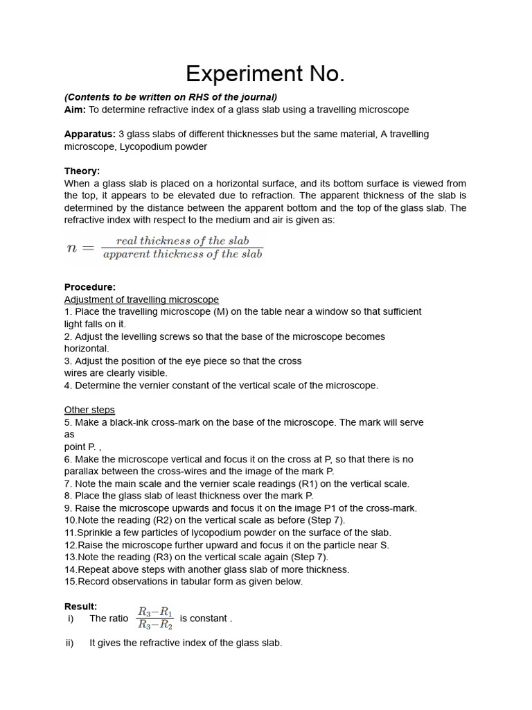 Experiment No. 12 | PDF | Glasses | Refraction