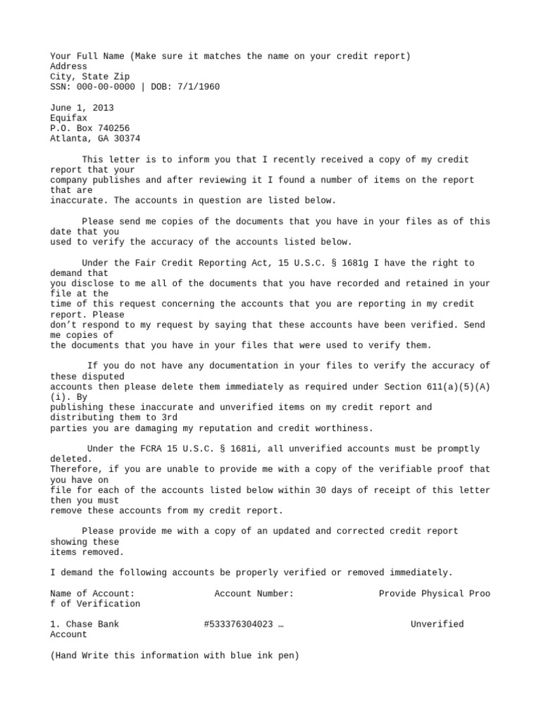 609 Credit Dispute Letter Template | PDF | Credit History