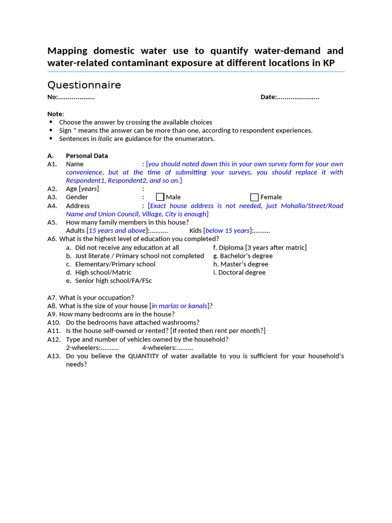 Water Demand Questionnaire | PDF | Water | Irrigation