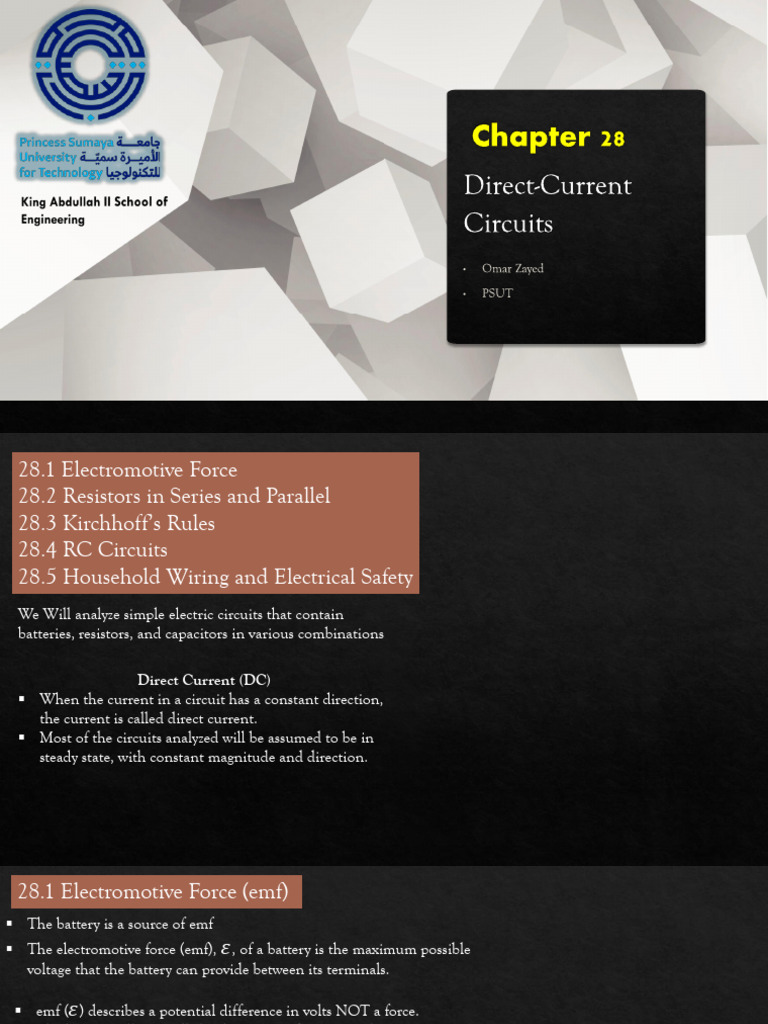 Chapter 28 - Direct-Current Circuits | PDF | Voltage | Electrical Network