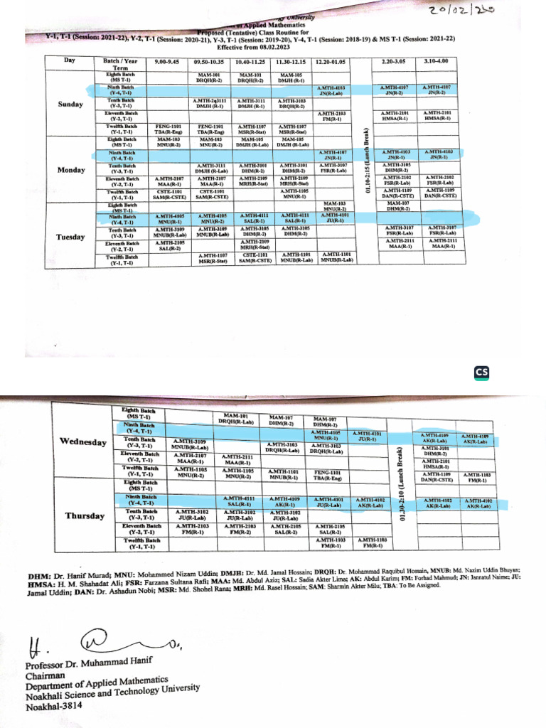 Class Routine 2023 Final | PDF
