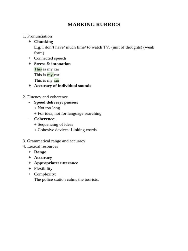 (IELTS Speaking) Section 2 - Marking Rubrics | PDF | Language Arts ...