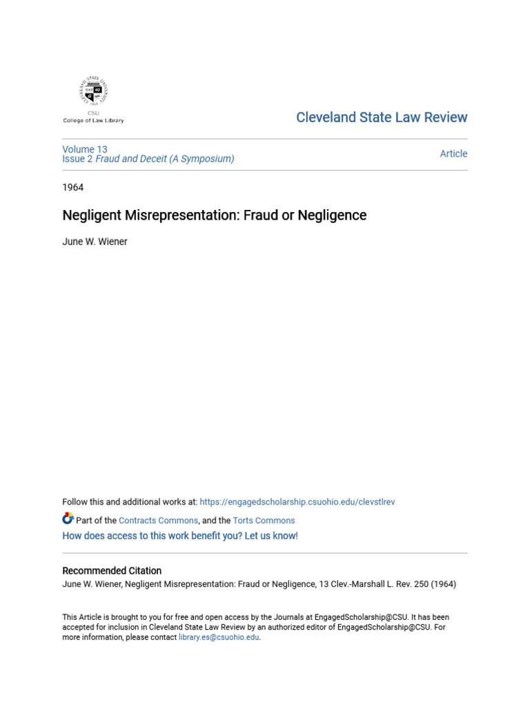 Negligent Misrepresentation - Fraud or Negligence | PDF ...