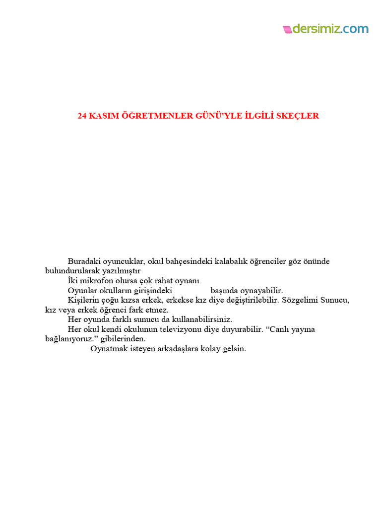 24 Kasim Ogretmenler Gunuyle Ilgili Skecler - Oyuncuklar | PDF