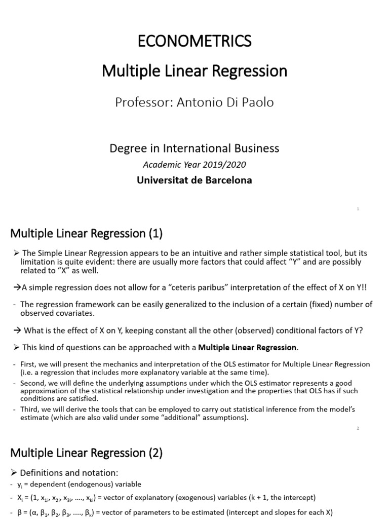 Multiple Linear Regression | PDF | Ordinary Least Squares | Linear ... Multiple Linear Regression | PDF | Ordinary Least Squares | Linear ...