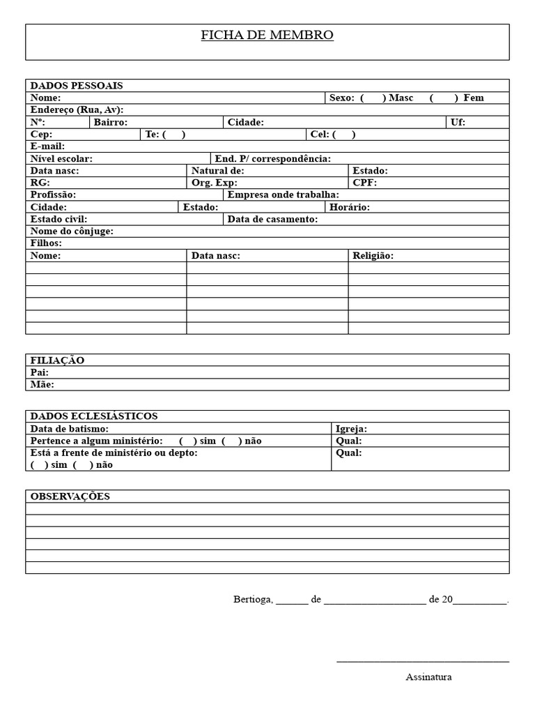 FICHA DE MEMBRO | PDF