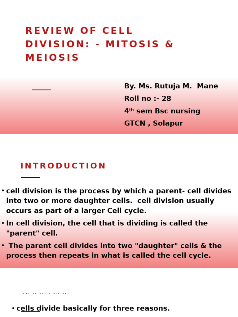 Cell Division by Rutuja Mane | PDF | Meiosis | Mitosis