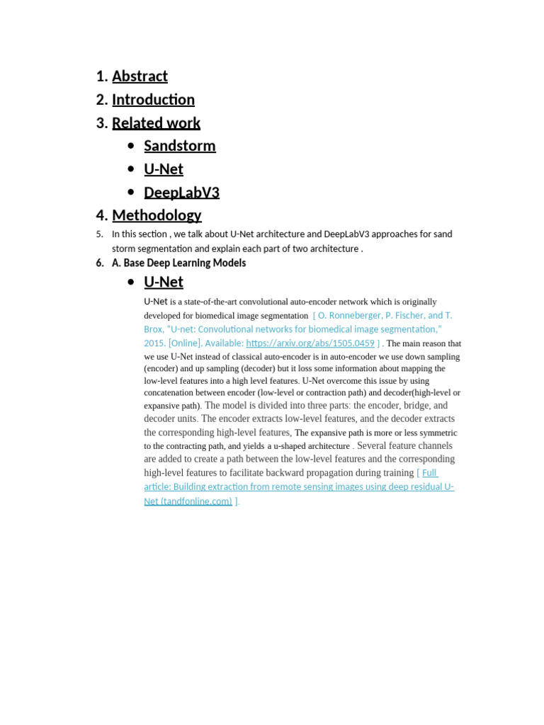 Abstract 3. Related Work Sandstorm U-Net Deeplabv3 4. Methodology | PDF | Image Segmentation ...