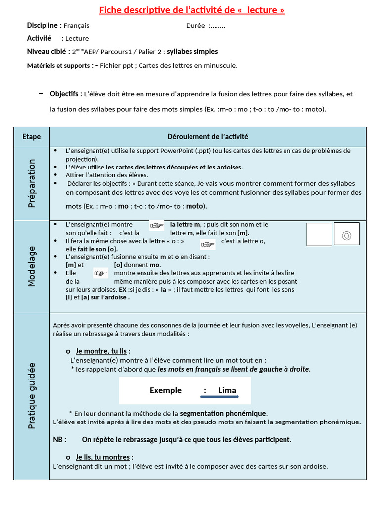 Lecture de syllabes simples en classe | PDF | Syllabe | Linguistique