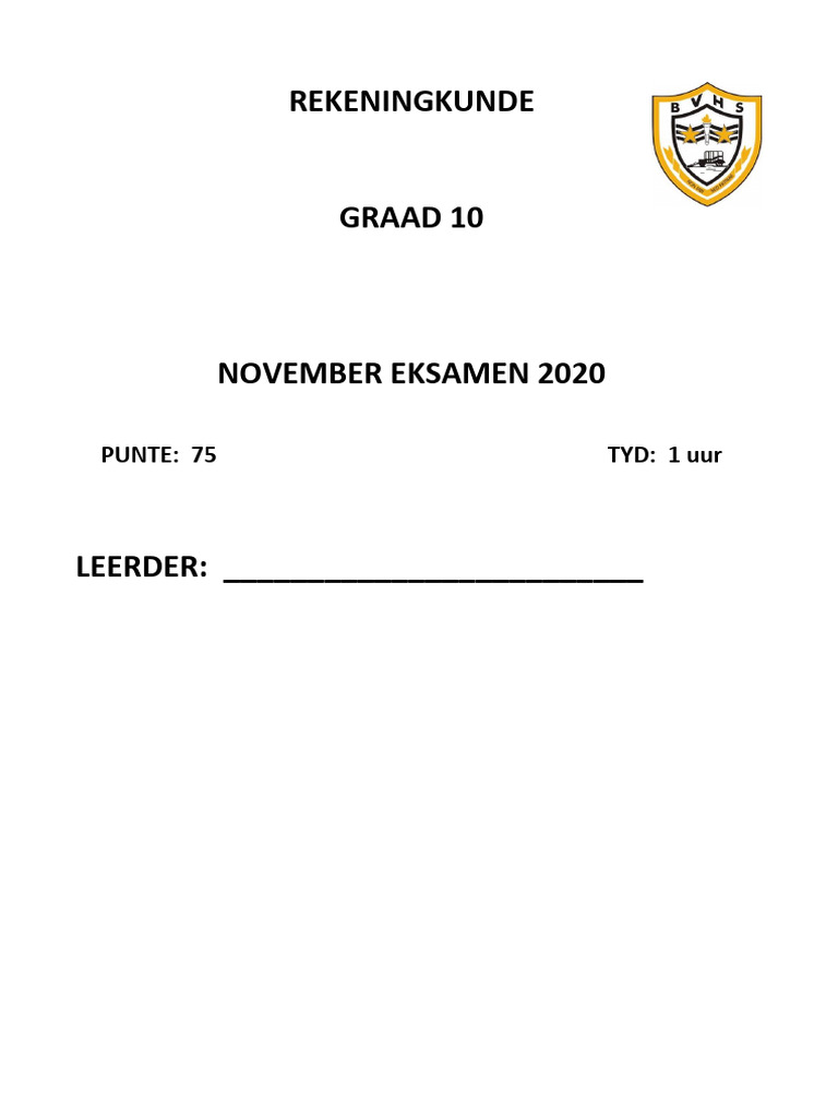 Graad 10 Rek Nov Eksamen | PDF
