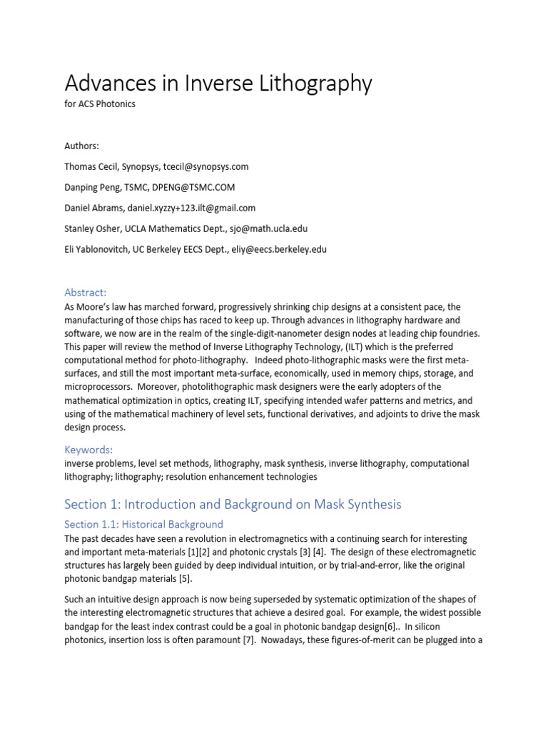 Advances in Inverse Lithography | PDF | Photolithography | Partial ...