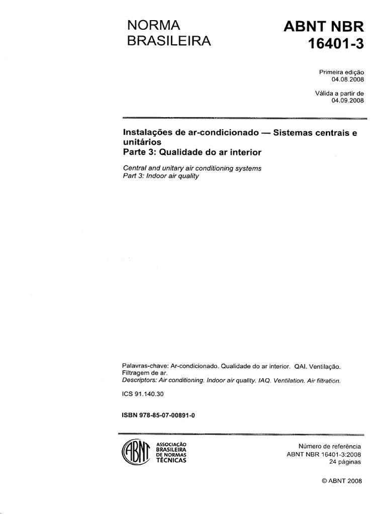 NBR 16401-3-2008 Instalações de Ar Condicionado - Qualidade Do Ar ...
