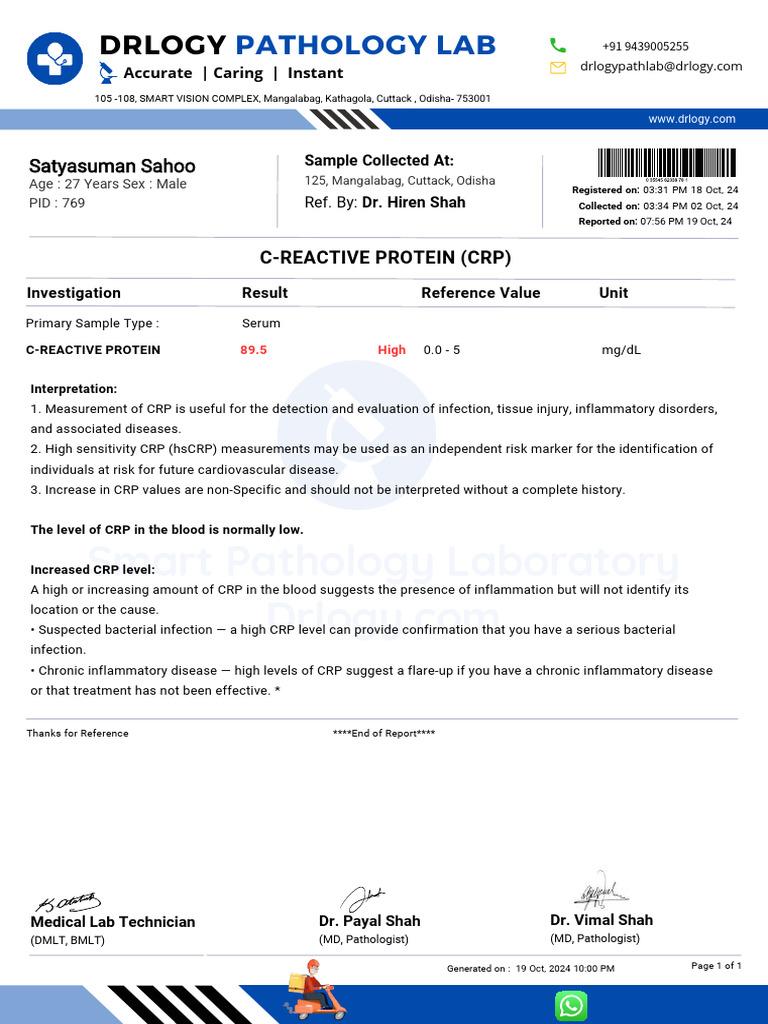 CRP Test Report Format Example Sample Template Drlogy Lab Report | PDF ...