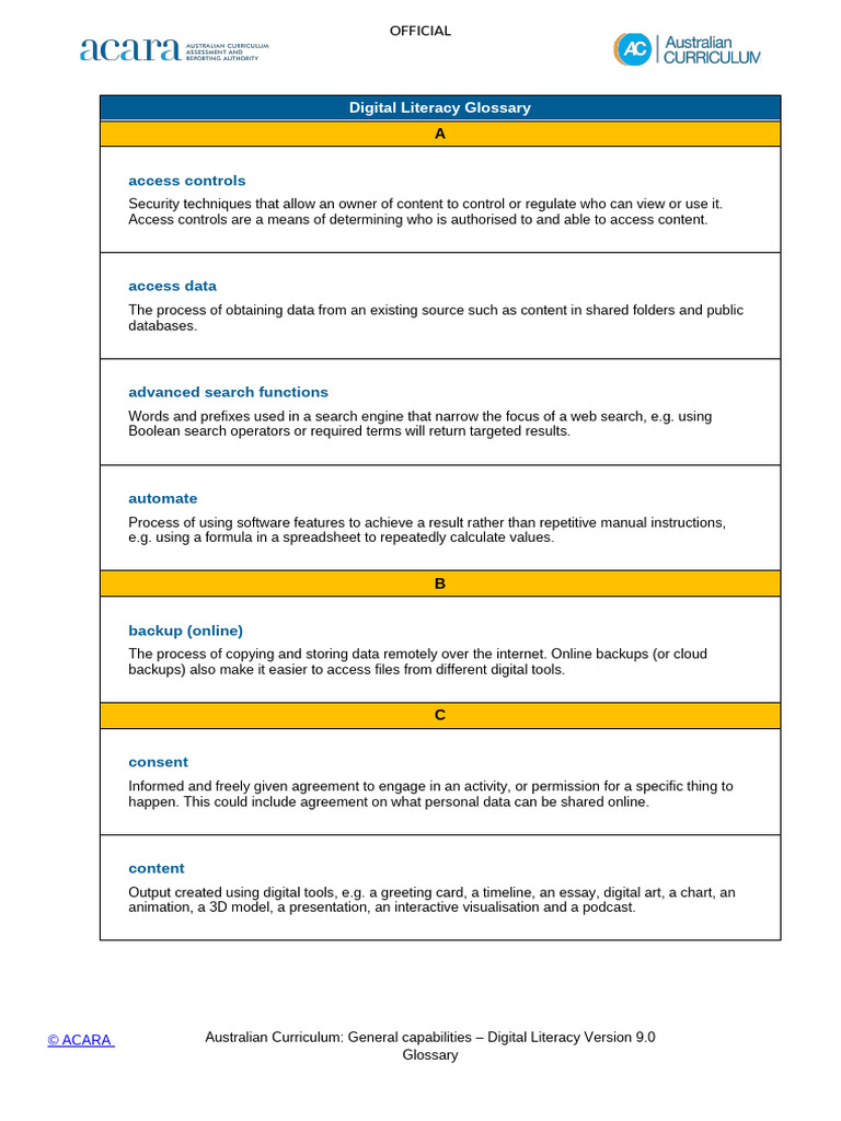 general-capabilities-digital-literacy-glossary-v9 | PDF | Spreadsheet ...