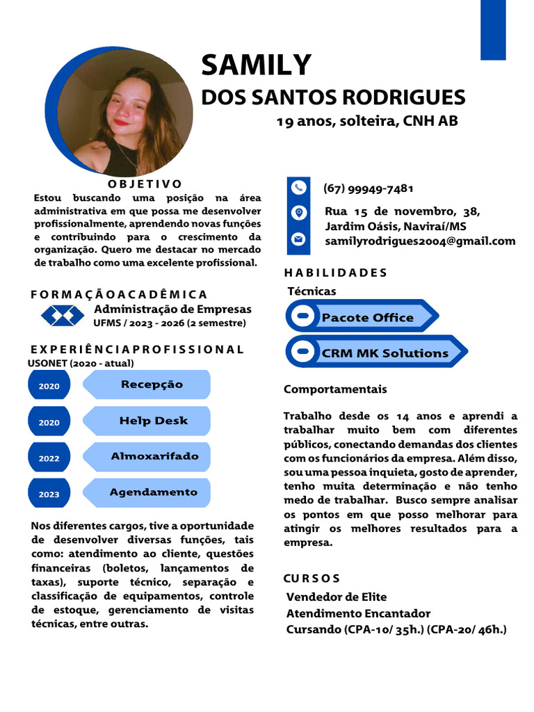 Currículo de Samily Rodrigues - Administração | PDF | Carreira e ...