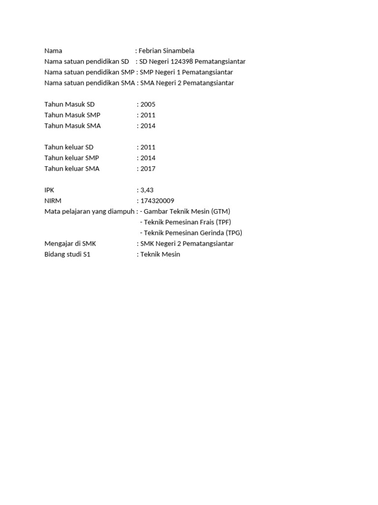 Data Riwayat Pendidik | PDF
