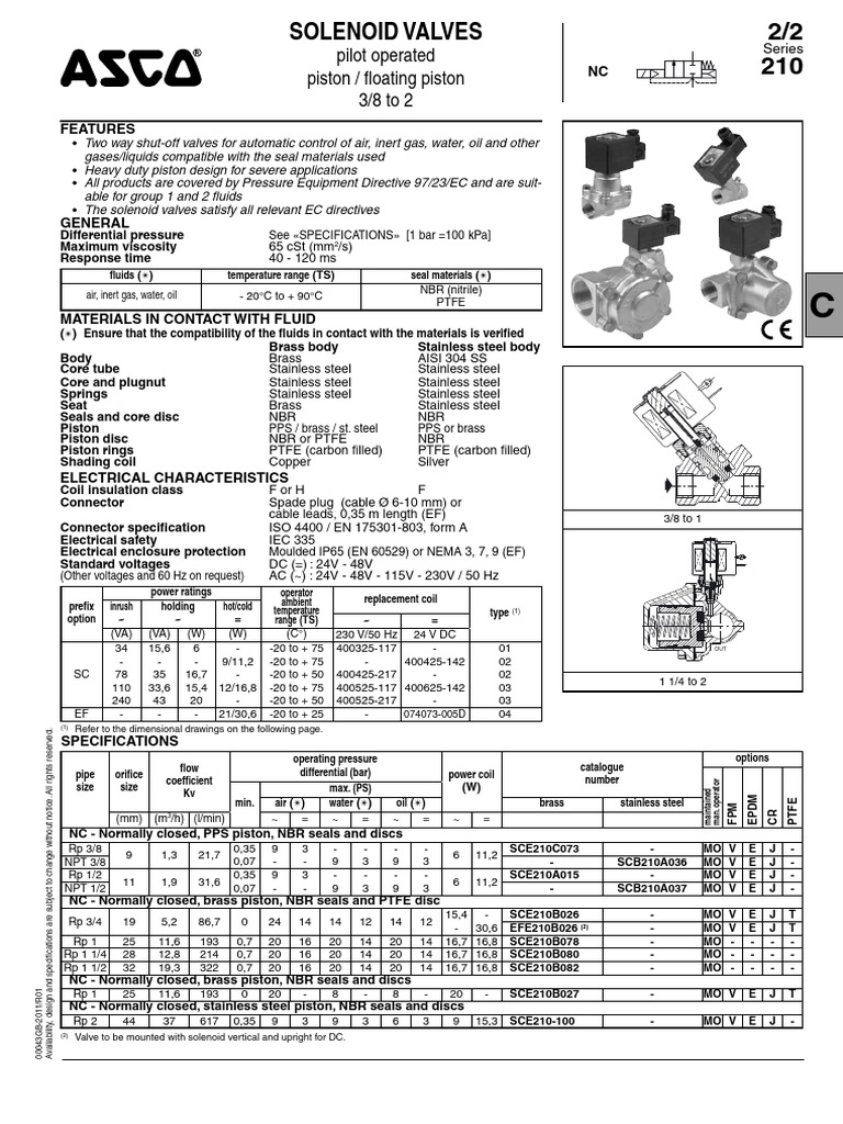 ASCO_210_Solenoid_Valve_Pilot_Operated | PDF | Mains Electricity | Valve