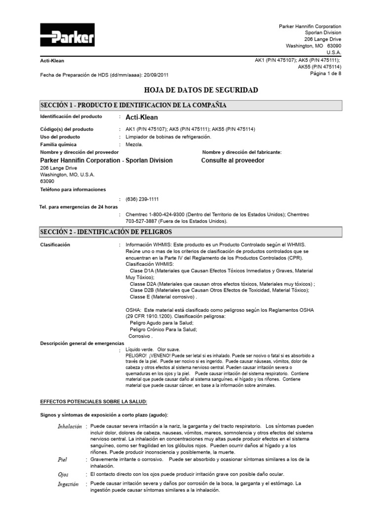 Hoja de Seguridad Acti-Klean | PDF | Agua | Corrosión